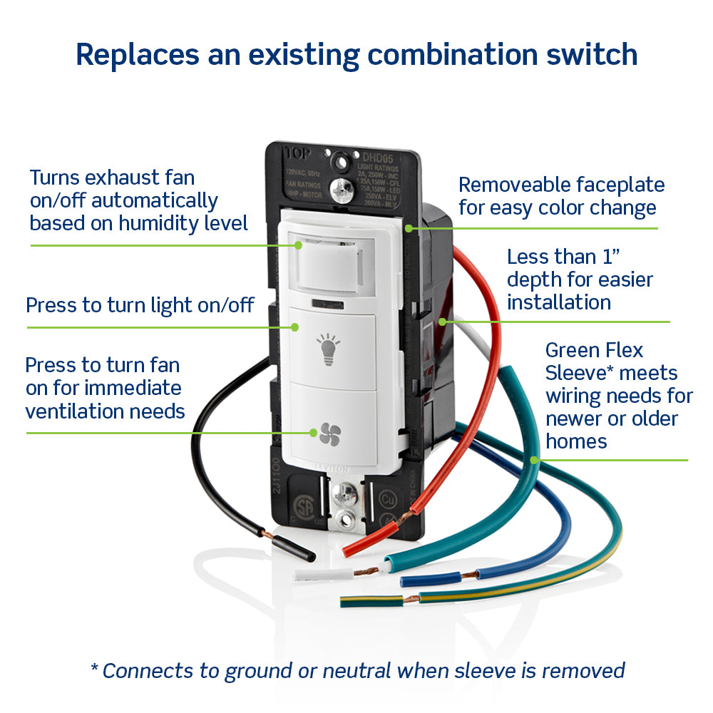 Decora In-Wall Combination Humidity Sensor and Fan Control with Light ...