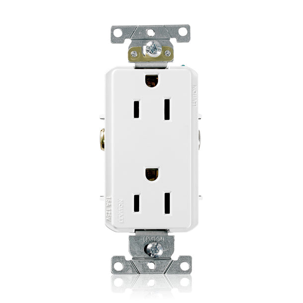 15 Amp Decora Plus Duplex Receptacle/Outlet, Industrial Grade, Self-Gr ...