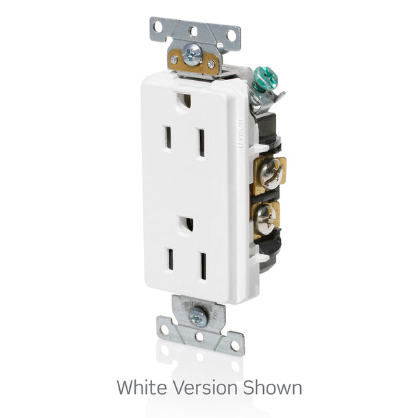 15 Amp Decora Plus Duplex Receptacle/Outlet, Industrial Grade, Self-Gr ...