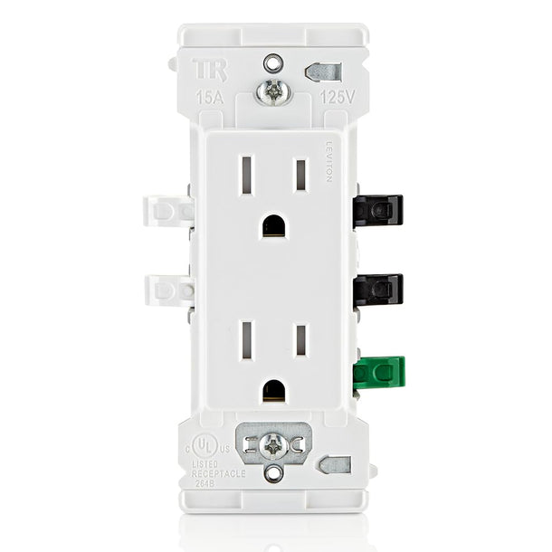 Leviton E5325 Decora Edge 15 Amp Tamper-Resistant Duplex Outlet, White