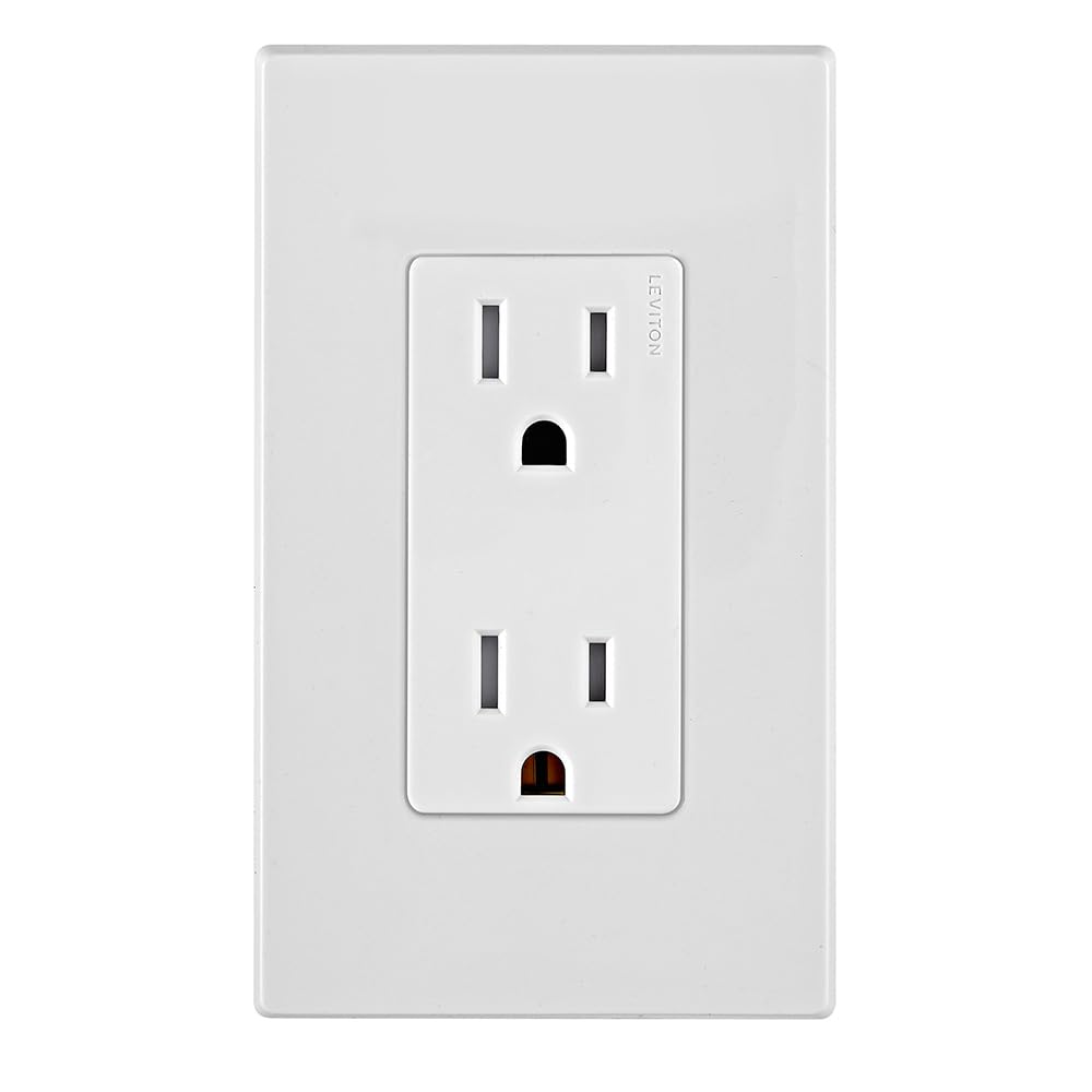 Leviton E5325 Decora Edge 15 Amp Tamper-Resistant Duplex Outlet, White