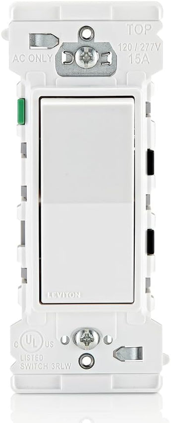 Leviton E5601 Decora Edge 15 Amp Single Pole Rocker Switch, White