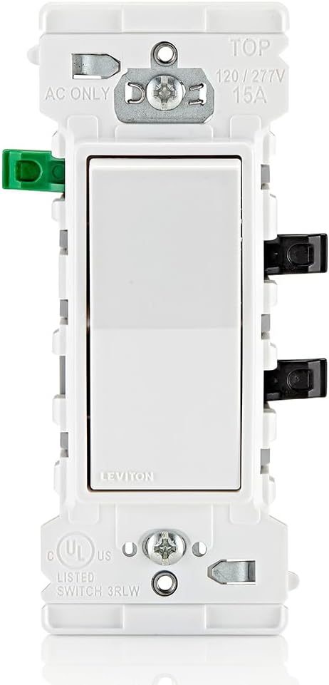 Leviton E5601 Decora Edge 15 Amp Single Pole Rocker Switch, White