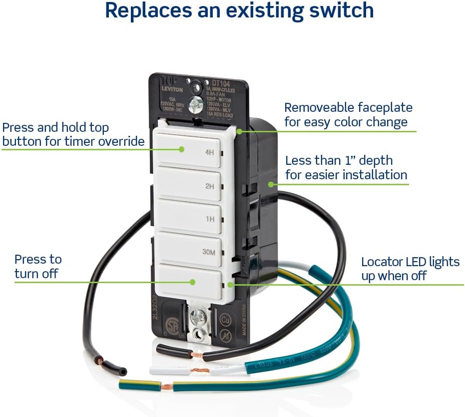 Countdown Timer Switch for bathroom household lights, 30 min, 1-2-4 ho ...