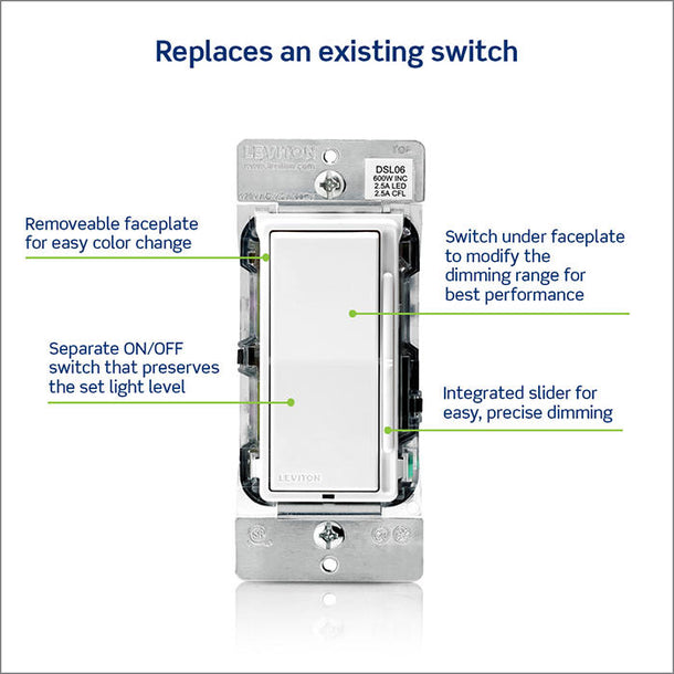 Decora Rocker Slide Universal Dimmer, 300-watt LED and CFL/600-watt ...