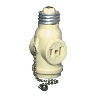 Polarized Lamp Holder Adapter with Pull Chain and 2 Outlet, 660 W, 125 ...