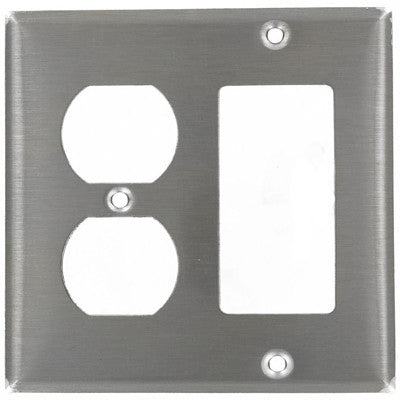 2-Gang 1-Duplex, 1-Decora Combination Wall Plate, Stainless Steel ...