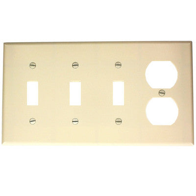 4-Gang, 3-Toggle, 1-Duplex Device, Combination Wall Plate, P38 – Leviton
